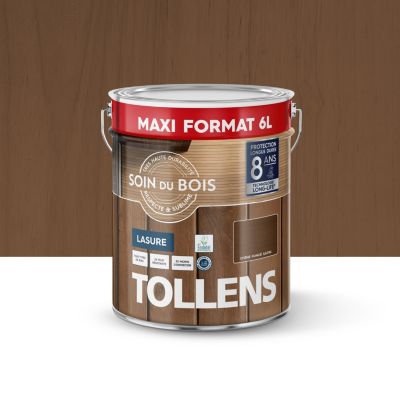 Lasure extérieure Soin du bois Tollens effet chêne foncé satin 6L