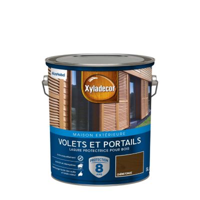 Lasure protectrice acrylique volets et portails Xyladecor satin 5L chêne foncé | Castorama