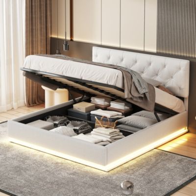Lit 140x200cm - Espace de Rangement - Sommier à Lattes - Eéclairage LED ...