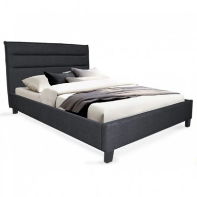 Lit 2 places 140x190cm tissu Gris foncé avec sommier LANEAU