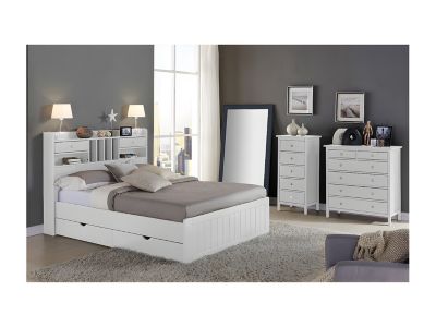 Lit avec rangements 140 x 190 cm - Blanc - MEDERICK