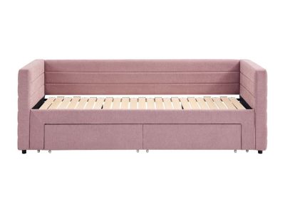 Lit banquette 2 x 80 x 200 cm - Avec sommier peigne et tiroirs - Tissu ...