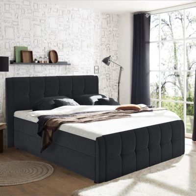 Lit boxspring 160x200 cm anthracite 2 coffres latéraux - RIVEN