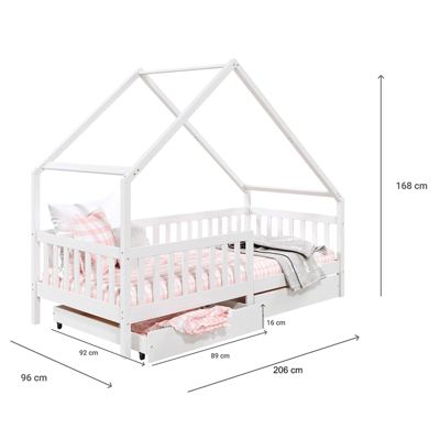 Lit cabane asymétrique ALVA avec tiroirs, 90 x 200 cm en pin massif ...