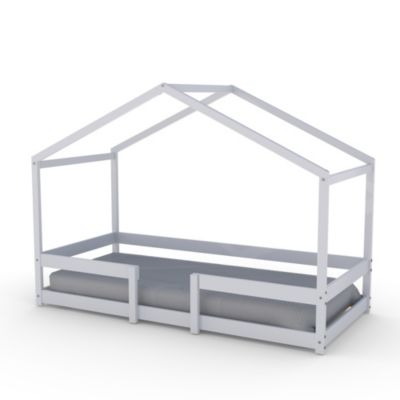 Lit cabane enfant 90x190cm bois massif INDIK Blanc inclus sommier