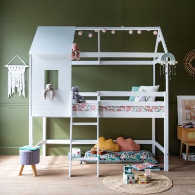 Lit cabane mezzanine pour enfant 190x90cm blanc MARGOT - HAPPY GARDEN