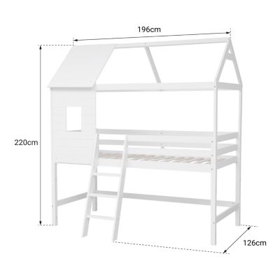 Lit cabane mezzanine pour enfant 190x90cm blanc MARGOT - HAPPY GARDEN