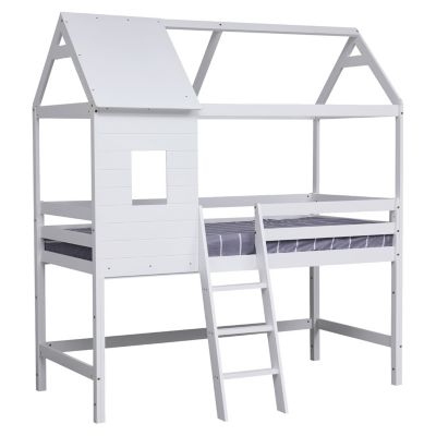 Lit cabane mezzanine pour enfant 190x90cm blanc MARGOT - HAPPY GARDEN