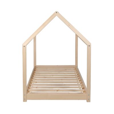 Lit cabane PANDA 90x190 + 1 sommier + matelas IRIS / Naturel