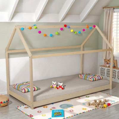 Lit cabane PANDA 90x190 + 1 sommier / Naturel