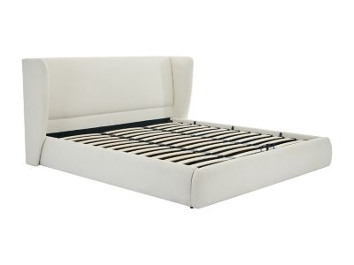 Lit coffre 140 x 190 cm - Tissu bouclette - Crème - CORTAGA