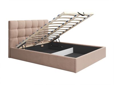 Lit coffre 200 x 200 cm - Velours - Beige - MIRDAL
