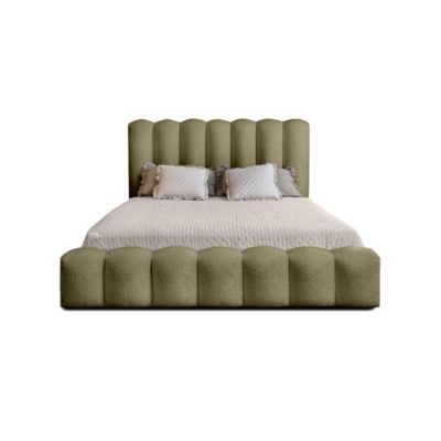 Lit coffre BADJA Tissu bouclé Sauge sèchée 140x200 cm Sommier relevable ...