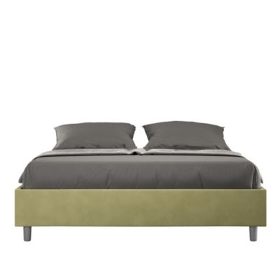 Lit coffre surélevé double capitonné microfibre thé vert Azelia 160x190 ...