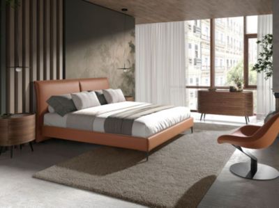 Lit double en similicuir marron au design moderne et élégant