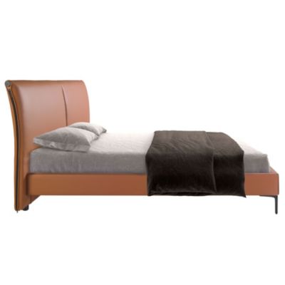 Lit double en similicuir marron au design moderne et élégant