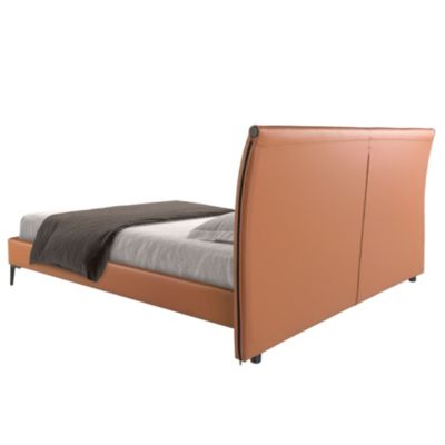 Lit double en similicuir marron au design moderne et élégant