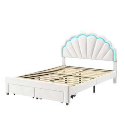 Lit double pour enfants 140x200 cm, avec LED et tiroir, tête de lit en ...