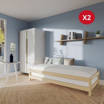 Lit empilable JONAS 90x200 (lot de deux lits)+ 2 sommiers / Naturel