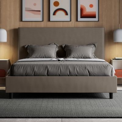Lit Focus avec sommier rembourré 160x190 simili cuir cappuccino | Castorama