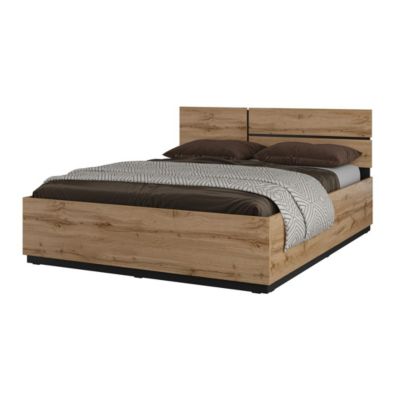 Lit HAVANA 180x200 chene et noir avec sommier Style naturel et couchage ...