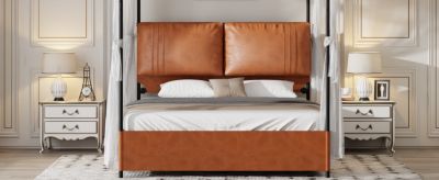 Lit luxe 140x200 style léger avec 2 coussins cuir barre métallique 4 ...