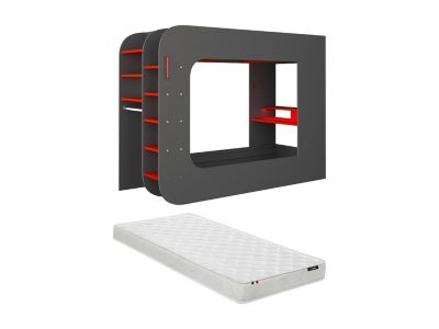 Lit mezzanine gamer 90 x 200 cm - Avec bureau et rangements - Avec LEDs ...