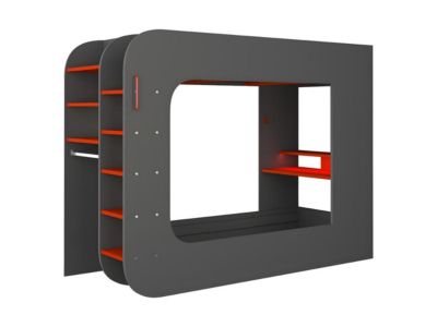 Lit mezzanine gamer 90 x 200 cm - Avec bureau et rangements - Avec LEDs ...