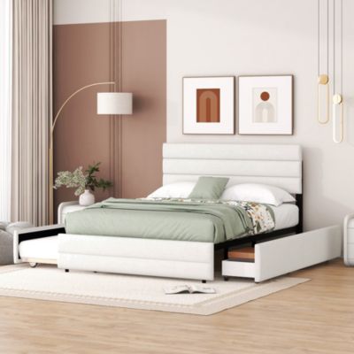 Lit plateforme 140x200cm avec 2 tiroirs, Beige