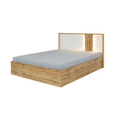 Lit WOOD 160x200 et LED coloris chene et blanc alpin