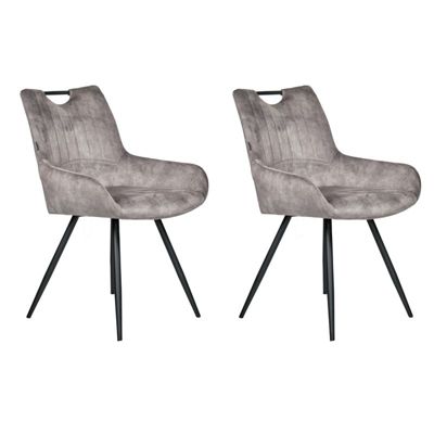 Lot 2 chaises capitonnées velours gris et pieds métal noir - BRANDY 2 ...