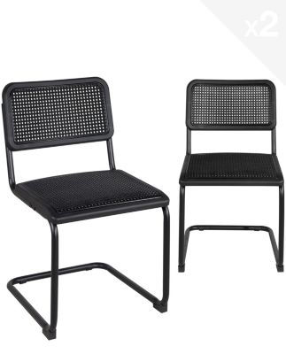 Lot 2 Chaises Noires Rétro Vintage Siège Plastique Façon Osier Tréssé ...
