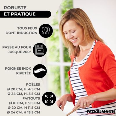 Lot 2 Poêles 20/24cm et 3 Faitouts 16/20/24cm Fackelmann Etherna avec 5 ...