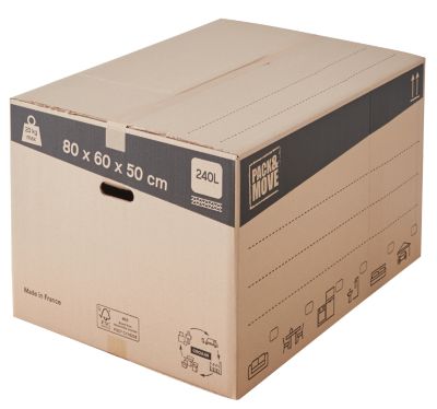 Lot de 10 cartons déménagement XXL avec poignées H. 50 x L. 80 x l. 60 ...