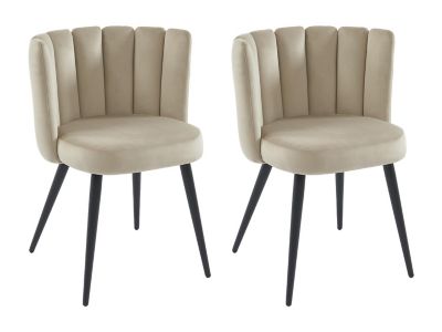 Lot de 2 chaises en velours et métal noir - Beige - PRANILA