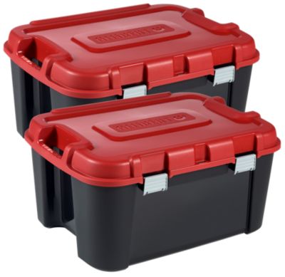 Lot de 2 coffres de rangement en plastique noir et rouge Curver Totem ...
