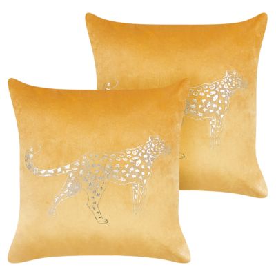 Lot de 2 coussins décoratifs MARULA Velours 45 x 45 cm Moutarde Motif ...