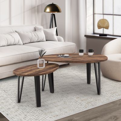 Lot de 2 tables basses gigognes AUSTRIA bois pied épingle noir | Castorama