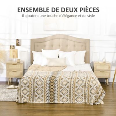 Lot de 2 tables de chevet 2 tiroirs chacune cannage rotin bois panneaux ...