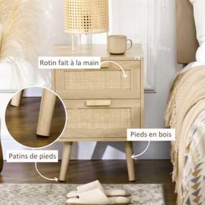 Lot de 2 tables de chevet 2 tiroirs chacune cannage rotin bois panneaux ...