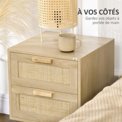 Lot de 2 tables de chevet 2 tiroirs chacune cannage rotin bois panneaux ...