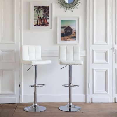 Lot de 2 tabourets de bar blanc MIKE - HAPPY GARDEN