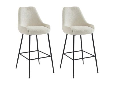Lot de 2 tabourets de bar en tissu bouclette et métal noir - Blanc ...