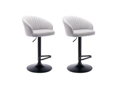 Lot de 2 tabourets de bar en tissu et métal - Hauteur réglable - Gris ...