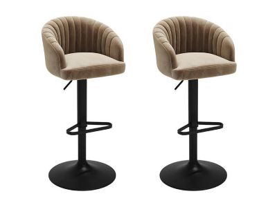 Lot de 2 tabourets de bar en velours et métal - Hauteur réglable ...