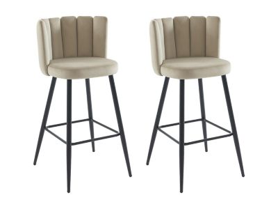 Lot de 2 tabourets de bar en velours et métal noir - Beige - PRANILA