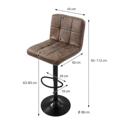 Lot de 2 tabourets de bar rembourrées en simili marron chaise hauteur ...