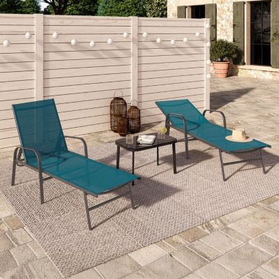 Lot de 2 transats de jardin inclinables FIDJI en acier gris anthracite ...