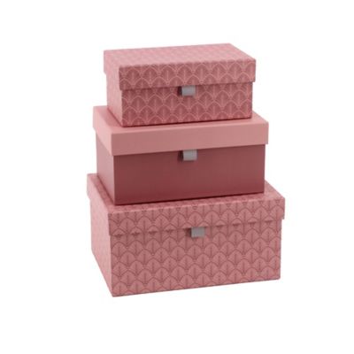 Lot de 3 boîtes en carton avec couvercles 3 tailles rose | Castorama