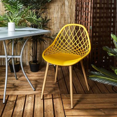 Lot de 4 chaises d'extérieur ajourées en polypropylène Jaune, L. 57 x l ...